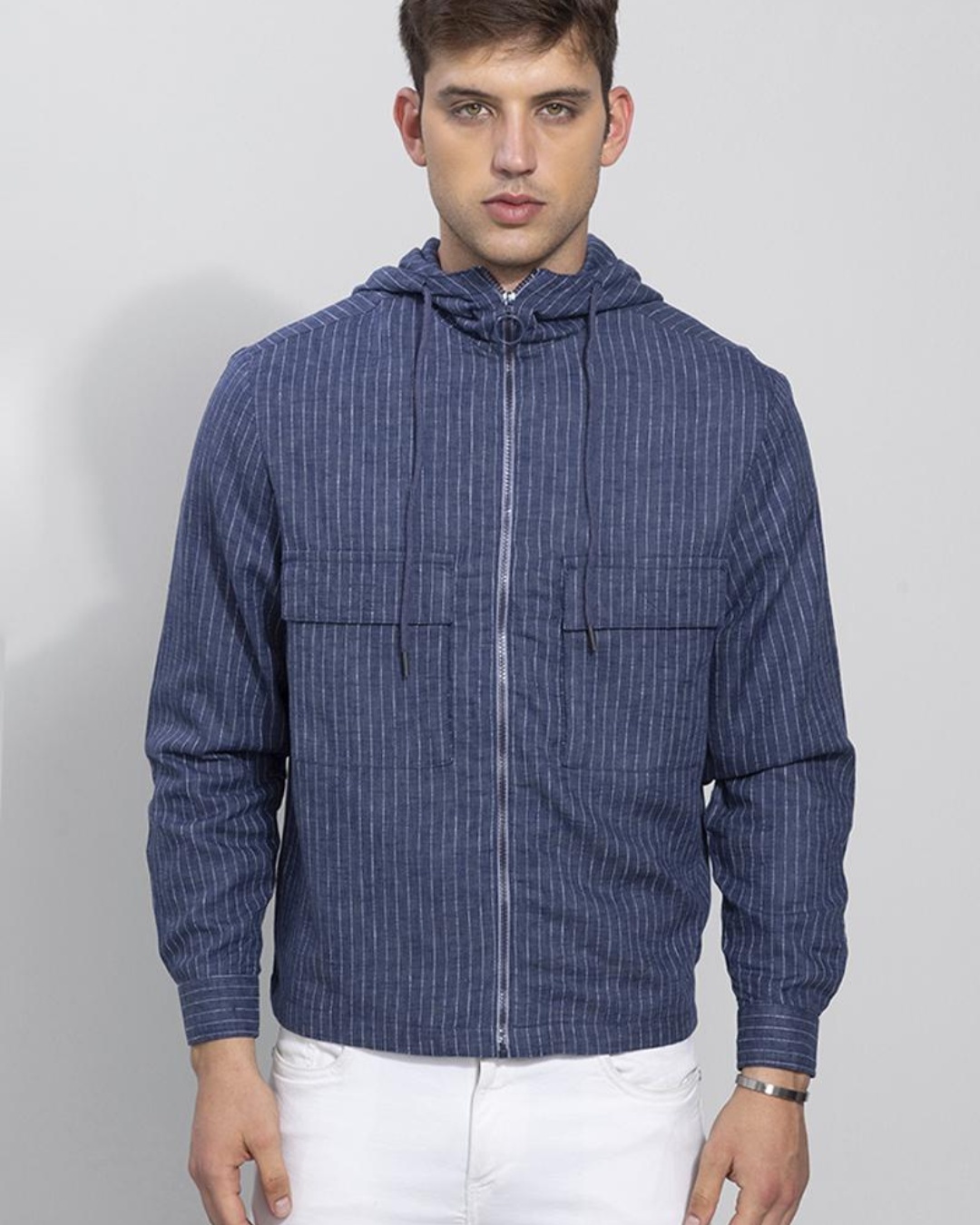 Buy Men's Blue Striped Slim Fit Jacket Online at Bewakoof