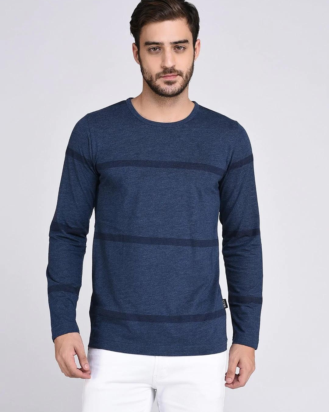 Buy Men's Blue Striped Slim Fit T-shirt Online at Bewakoof