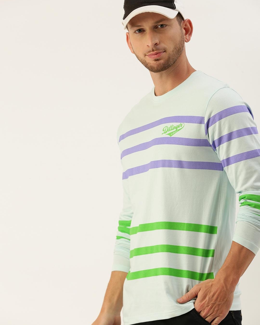 Buy Men's Blue Striped Slim Fit T-shirt Online at Bewakoof