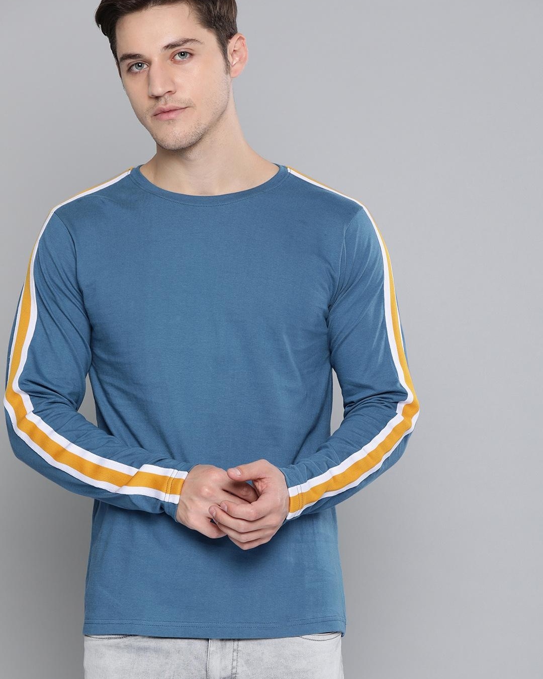 Buy Men's Blue Striped Slim Fit T-shirt Online at Bewakoof