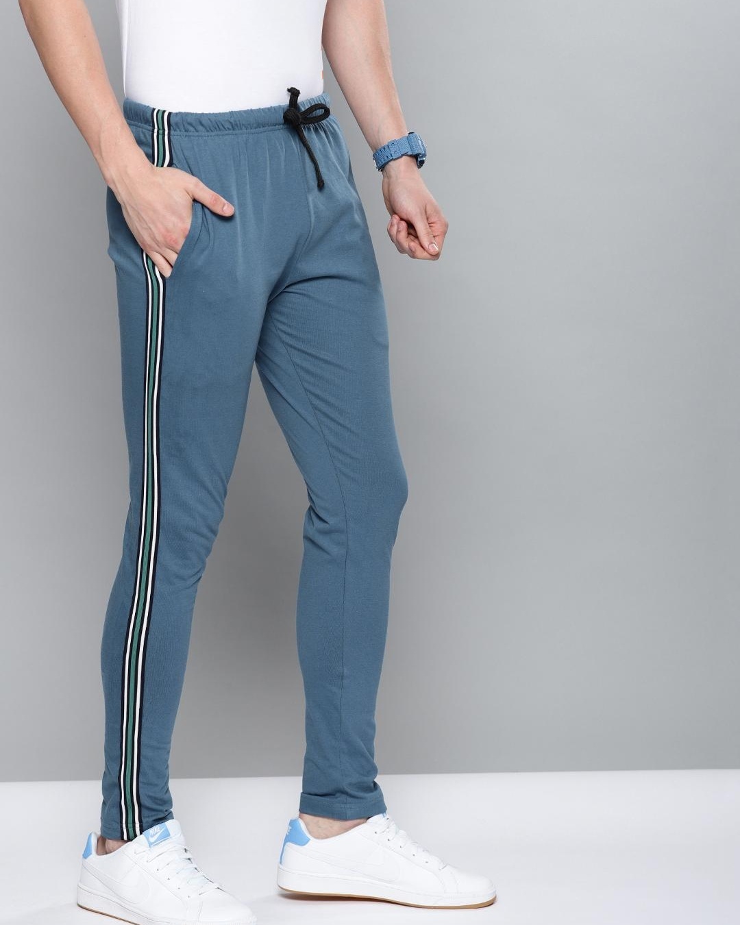 Buy Men's Blue Striped Track Pants Online at Bewakoof