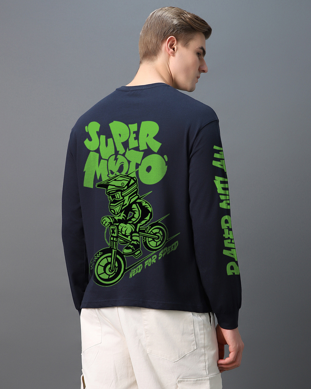 Buy Men's Blue Supermoto Graphic Printed Oversized T-shirt Online at ...