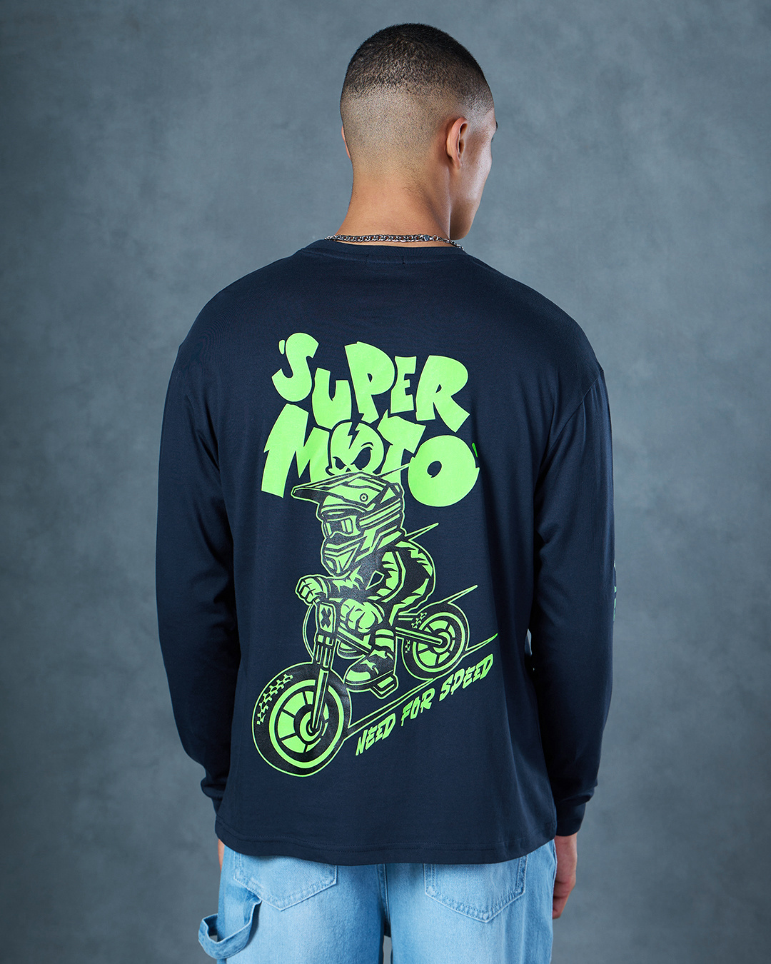 Buy Men's Blue Supermoto Graphic Printed Oversized T-shirt Online at ...