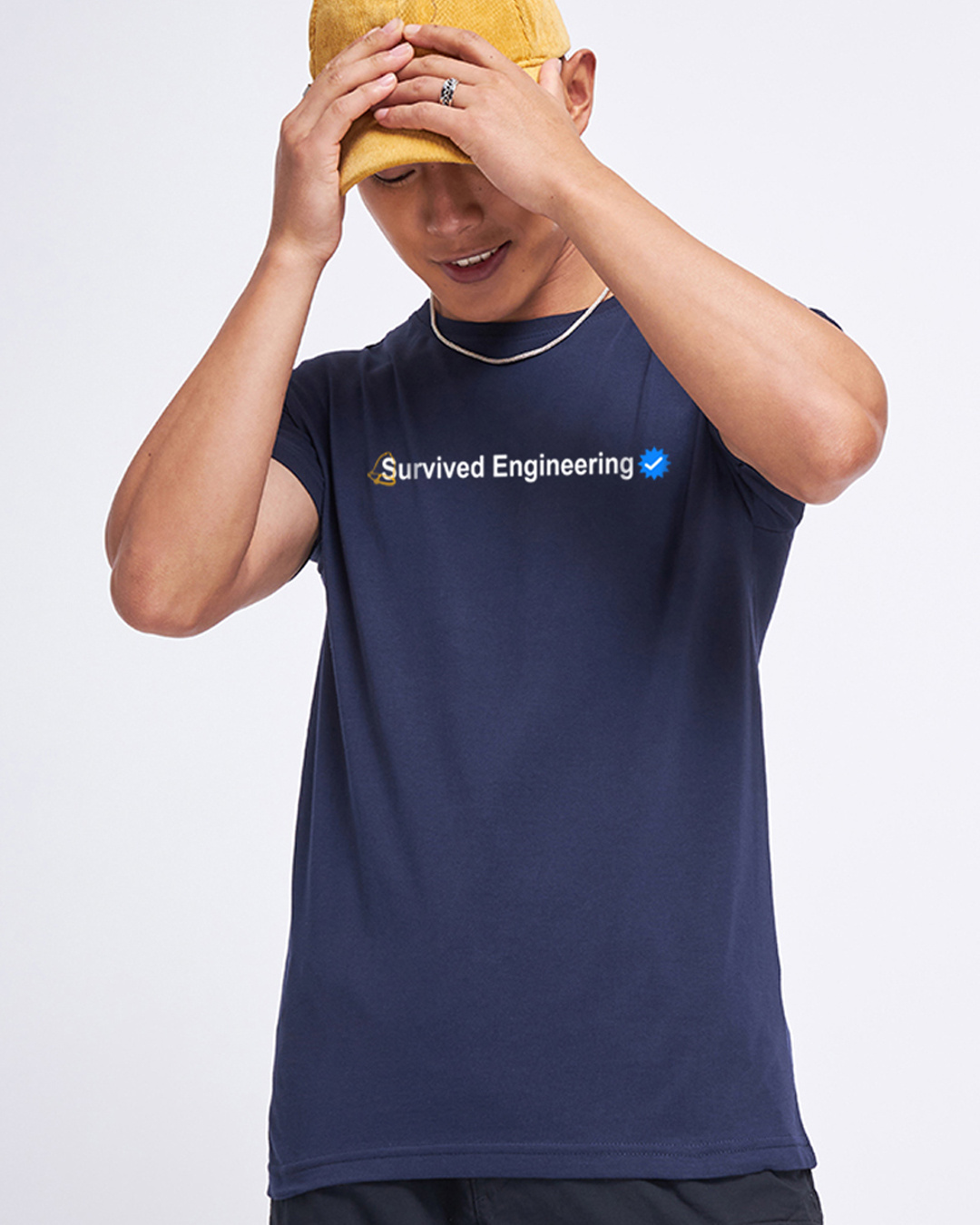 Buy Men's Blue Survived Engineering Typography T-shirt Online at Bewakoof