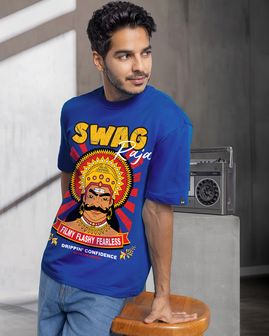 Buy Men's Blue Swag Raja Graphic Printed Oversized T-shirt Online at Bewakoof