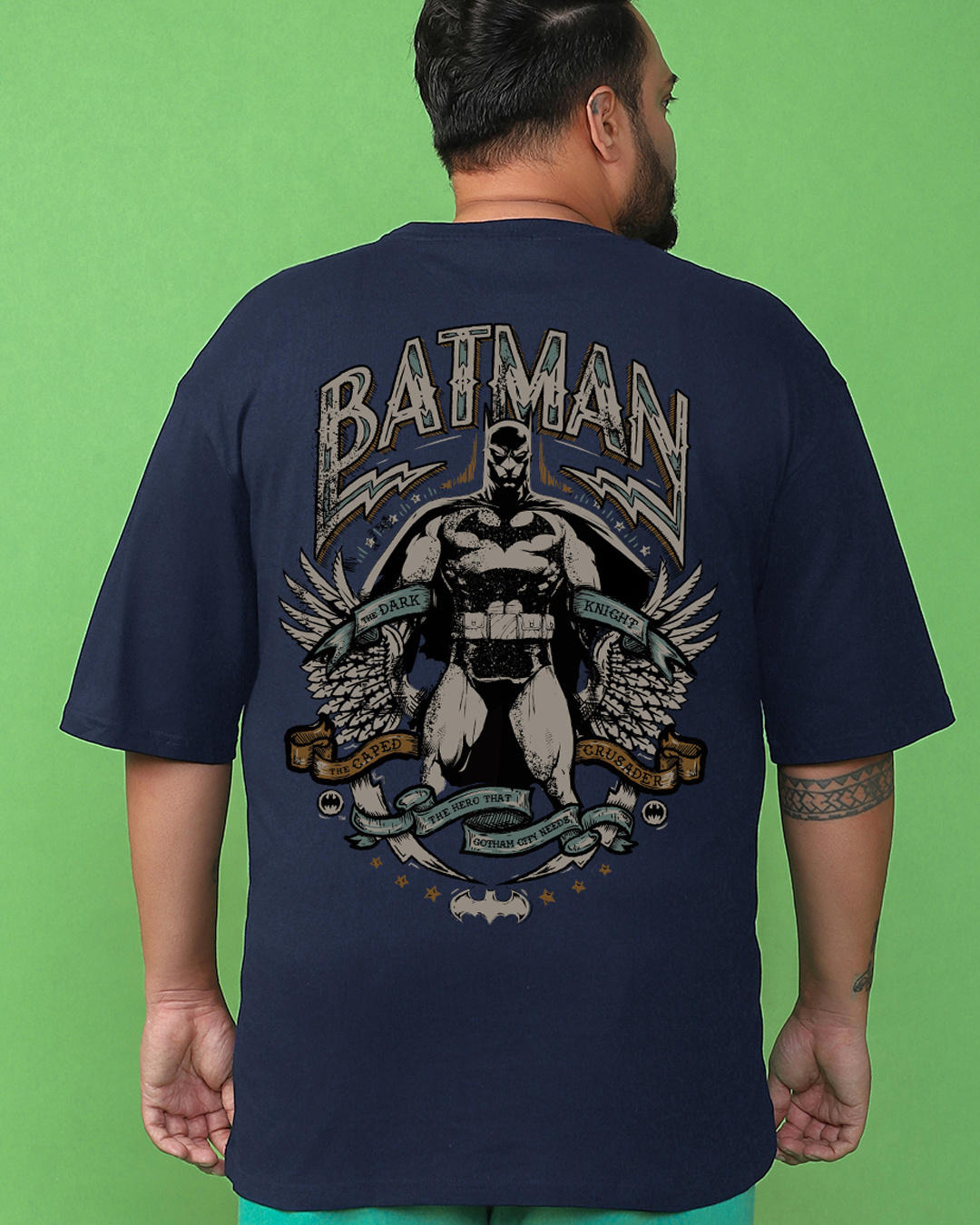Buy Men's Blue The Dark Knight Graphic Printed Oversized Plus Size T ...