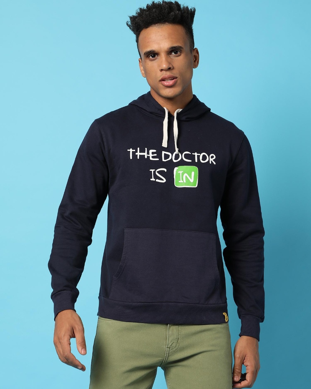 Buy Men's Blue The Doctor Is In Typography Hooded Sweatshirt Online at ...
