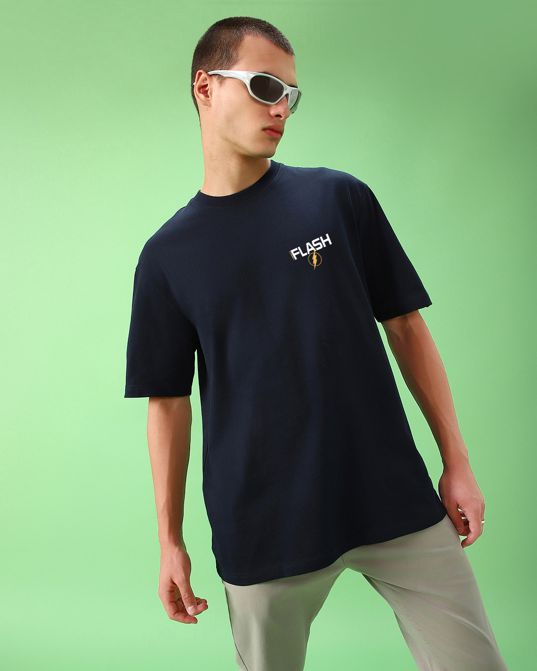 Buy Men's Blue The Flash Graphic Printed Oversized T-shirt Online at ...