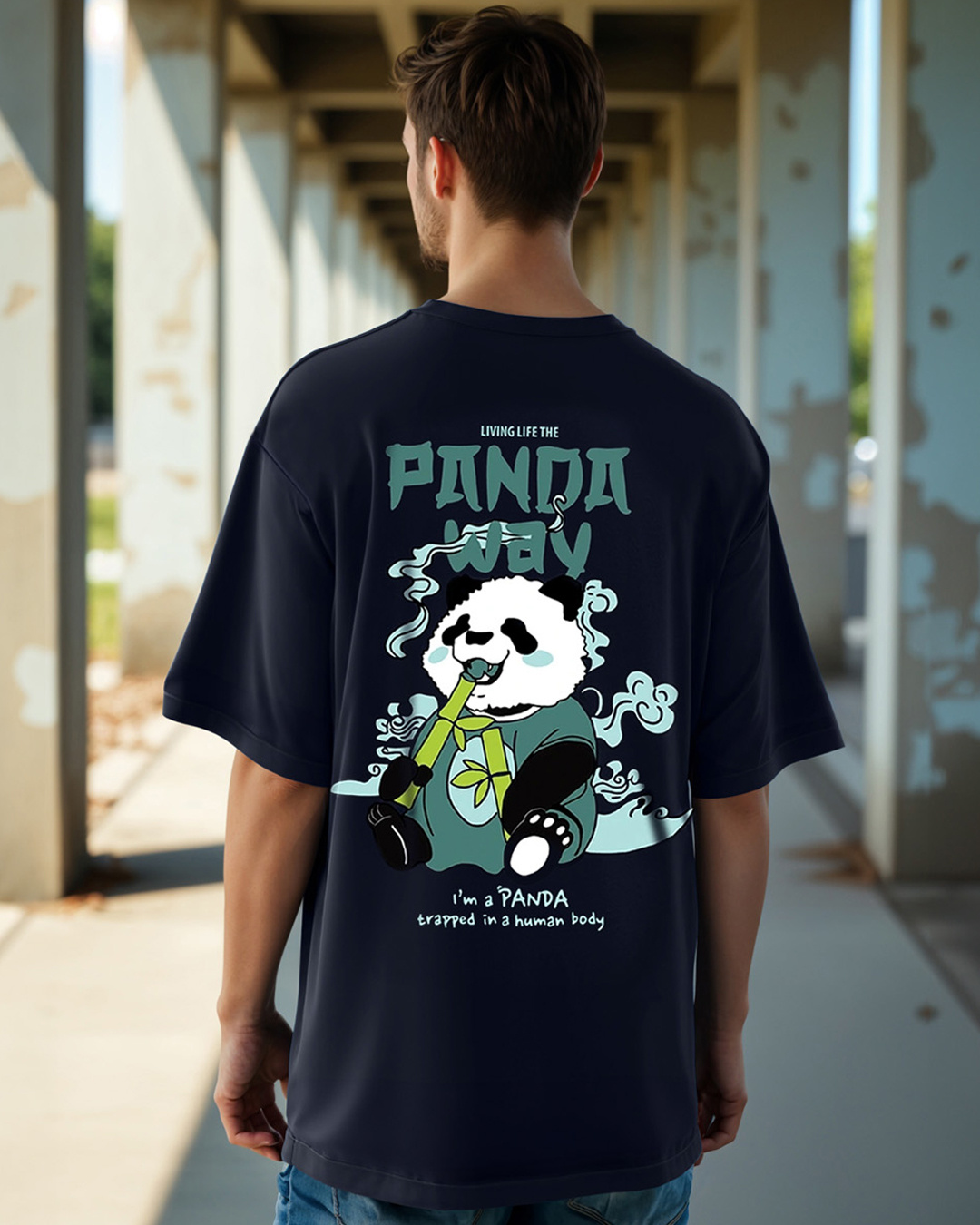 Buy Men's Blue The Panda Way Graphic Printed Oversized T-shirt Online ...