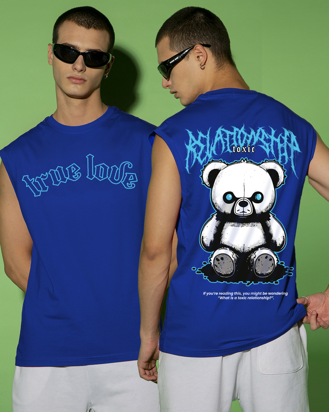 Buy Men's Blue Toxic Graphic Printed Oversized Vest Online at Bewakoof
