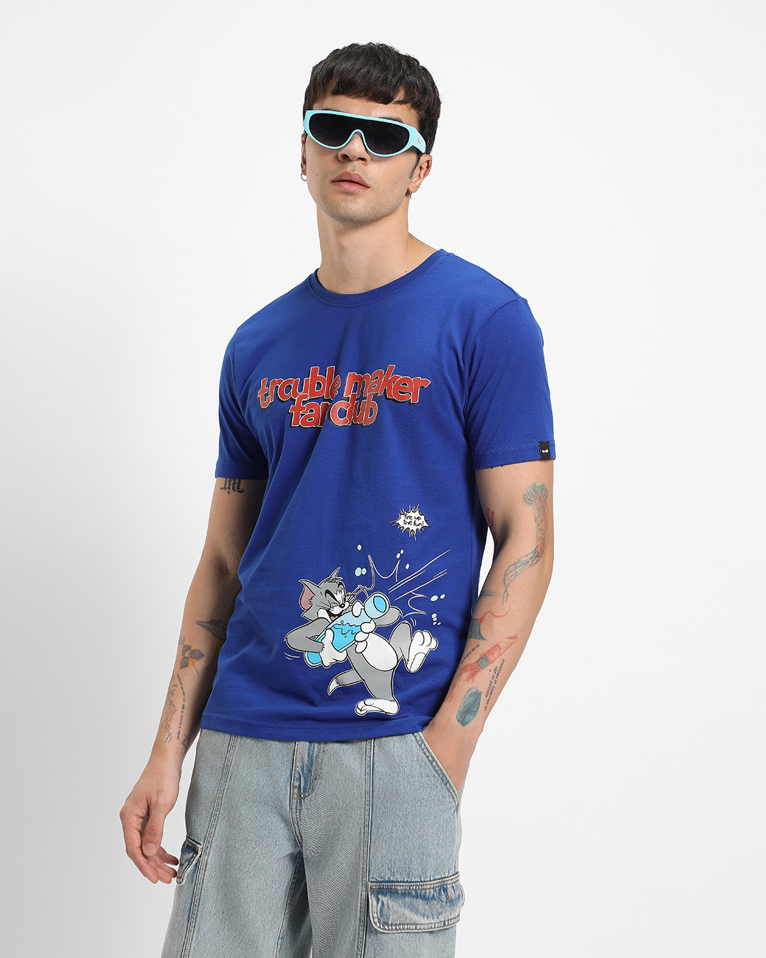 Buy Men's Blue Troublemaker T&J Graphic Printed T-shirt Online at Bewakoof