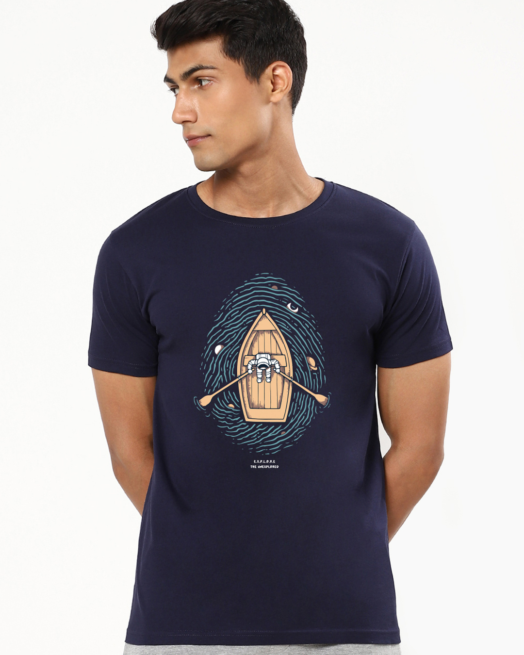 Buy Men's Blue Unexplored World Graphic Printed T-shirt Online at Bewakoof