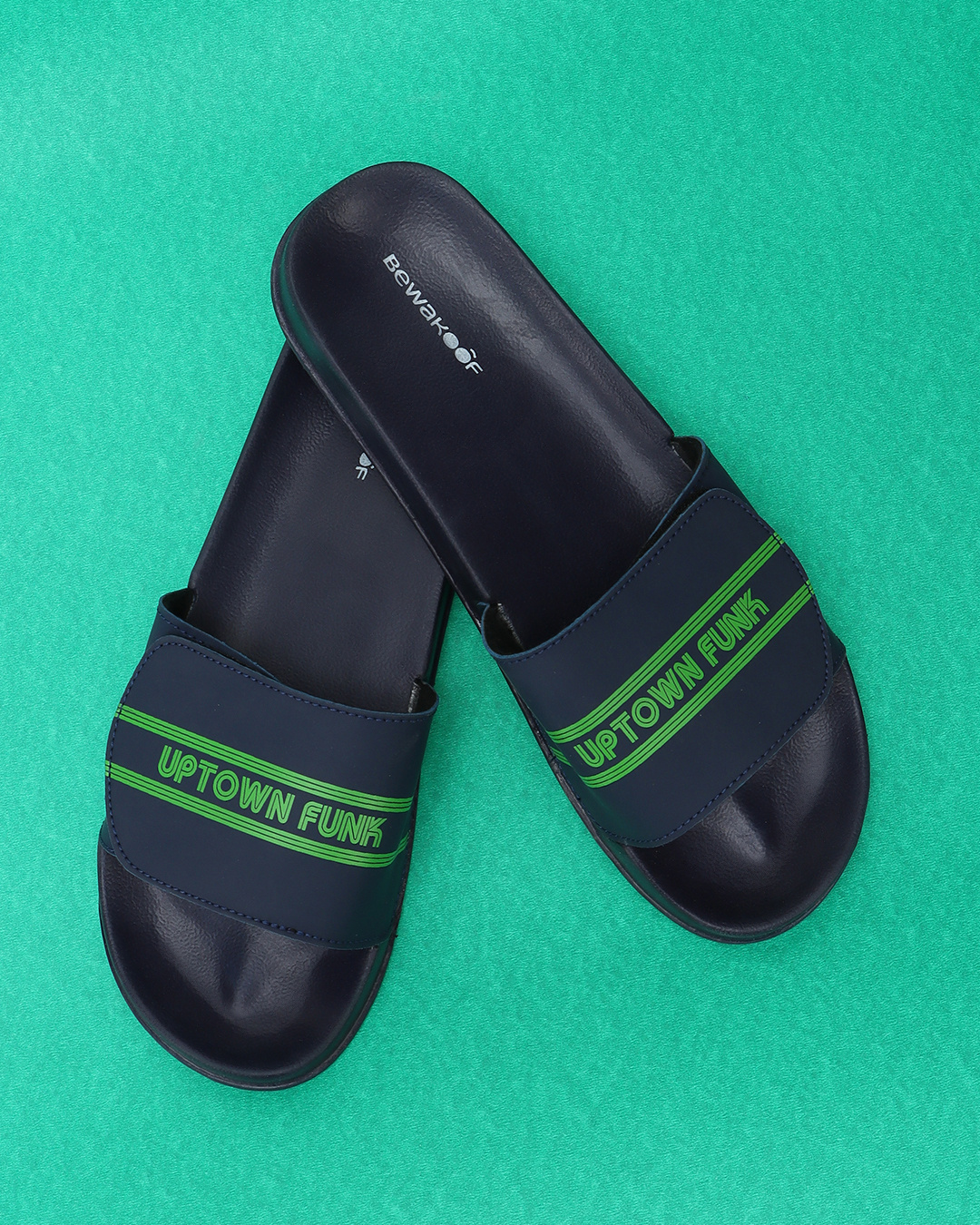 Buy Men's Blue Uptown Funk Velcro Sliders Online in India at Bewakoof