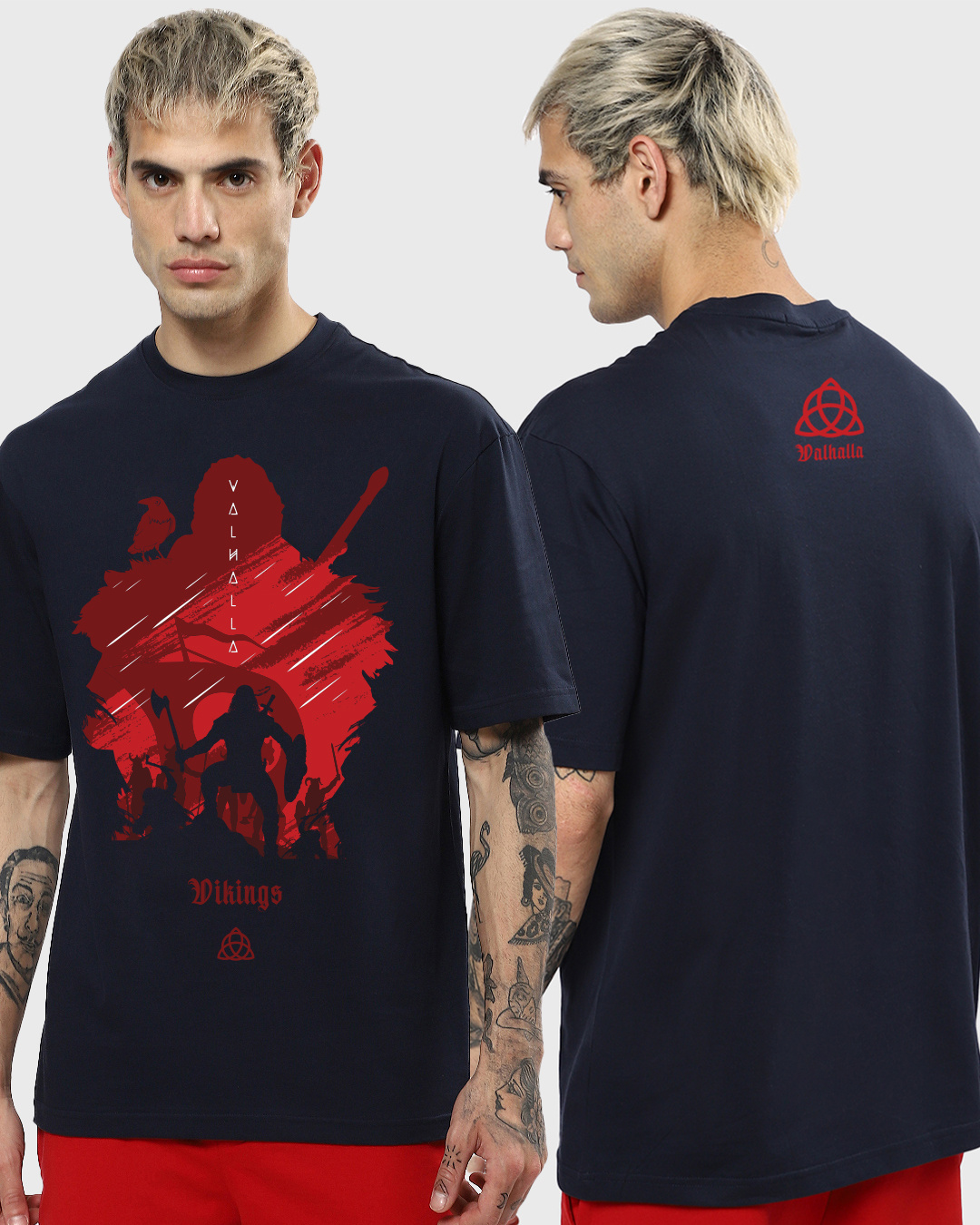 Buy Men's Blue War Cry Valhalla Graphic Printed Oversized T-shirt ...