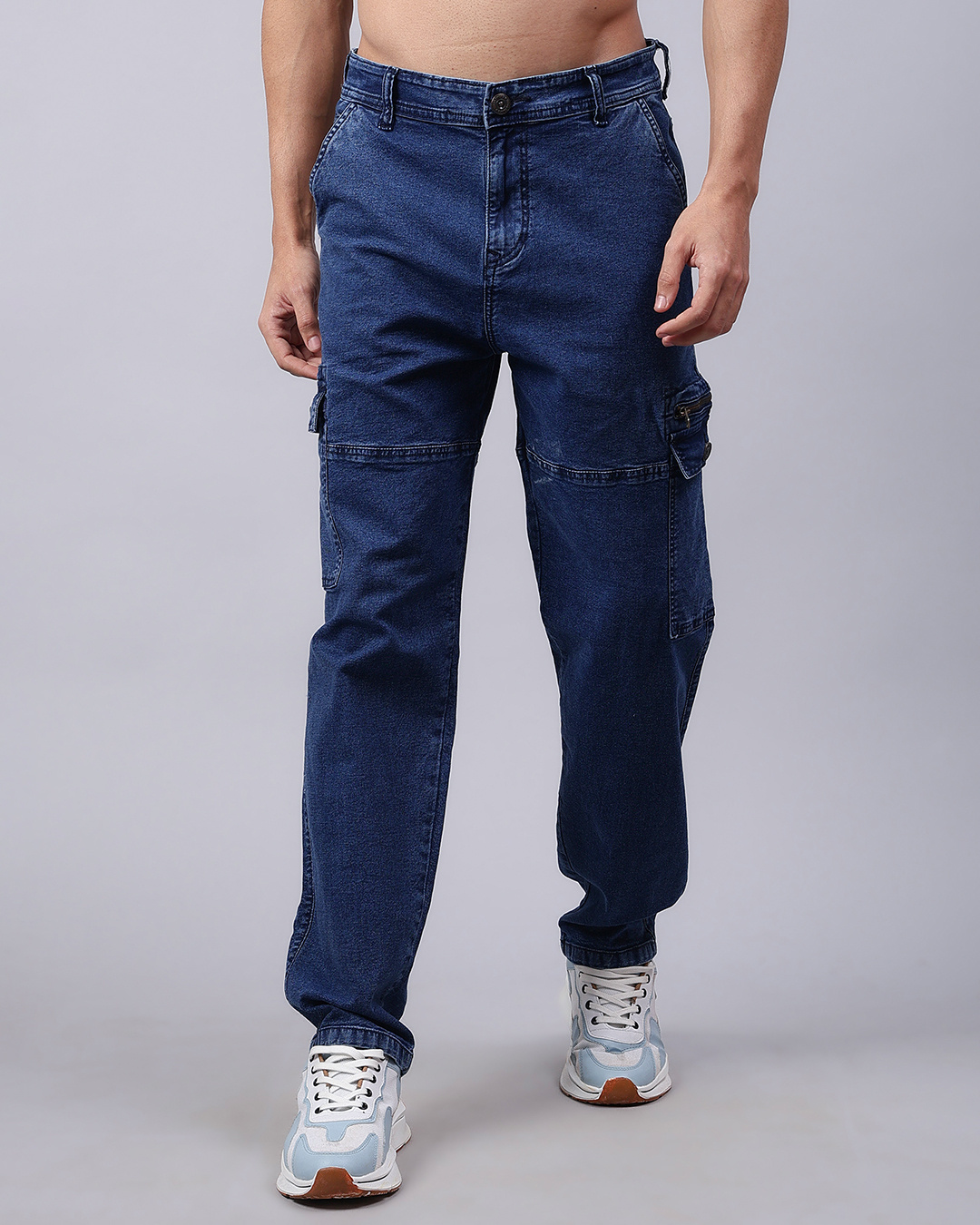 Buy Men's Blue Washed Cargo Jeans Online at Bewakoof