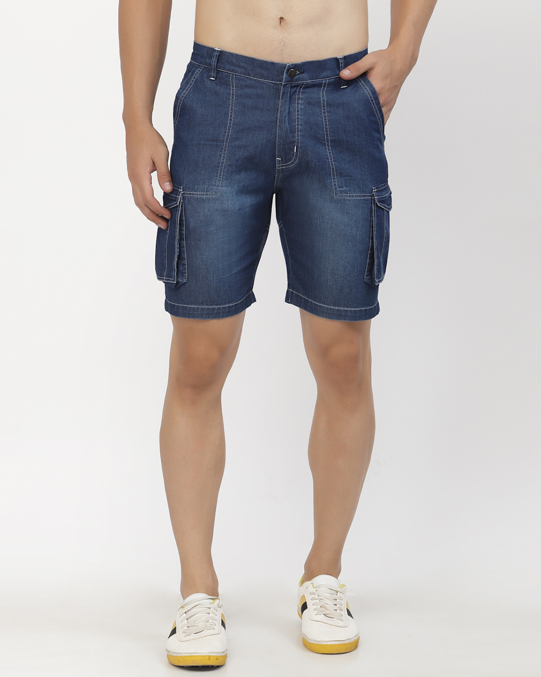 Buy Men's Blue Washed Cargo Shorts Online at Bewakoof