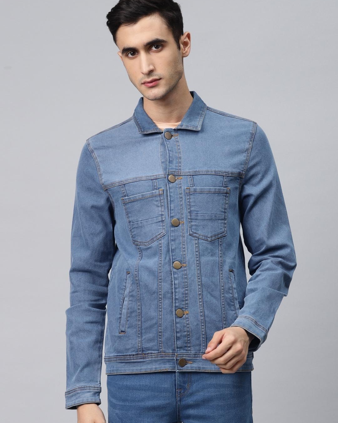 Buy Men's Blue Washed Denim Jacket Online at Bewakoof