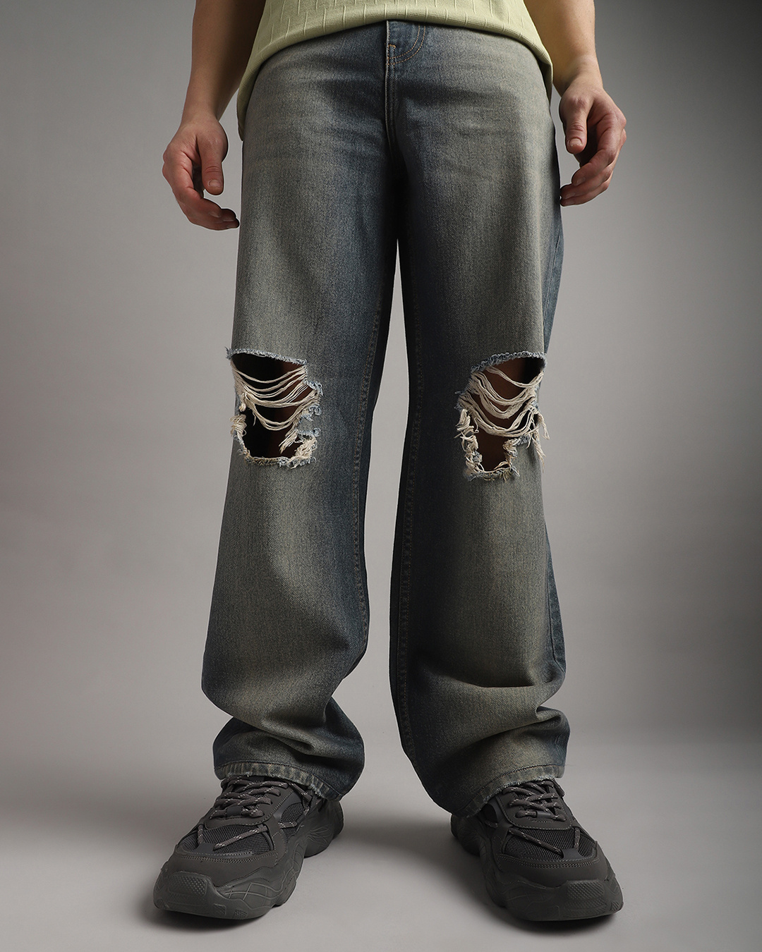 Buy Men's Blue Washed Distressed Baggy Relaxed Fit Jeans Online at Bewakoof