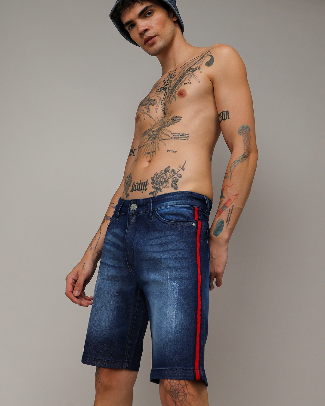 Buy Men's Blue Washed Distressed Denim Shorts Online at Bewakoof