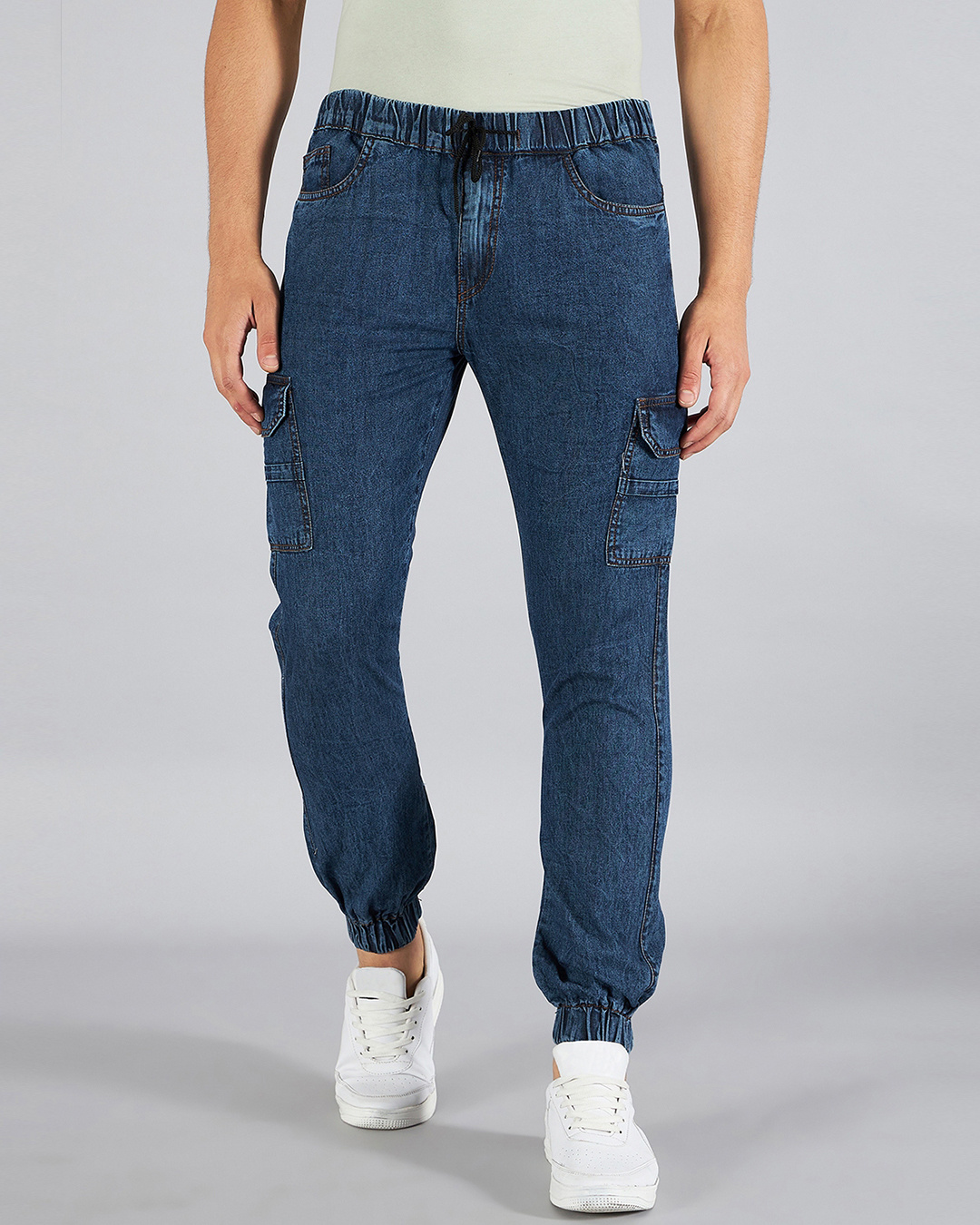 Buy Men's Blue Washed Cargo Jogger Jeans Online at Bewakoof