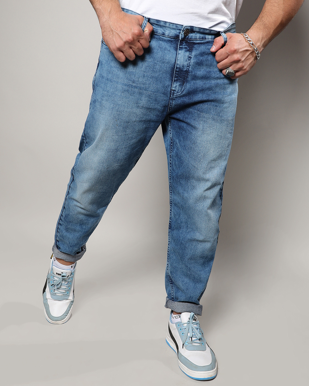 Buy Men's Blue Washed Oversized Plus Size Jeans Online at Bewakoof