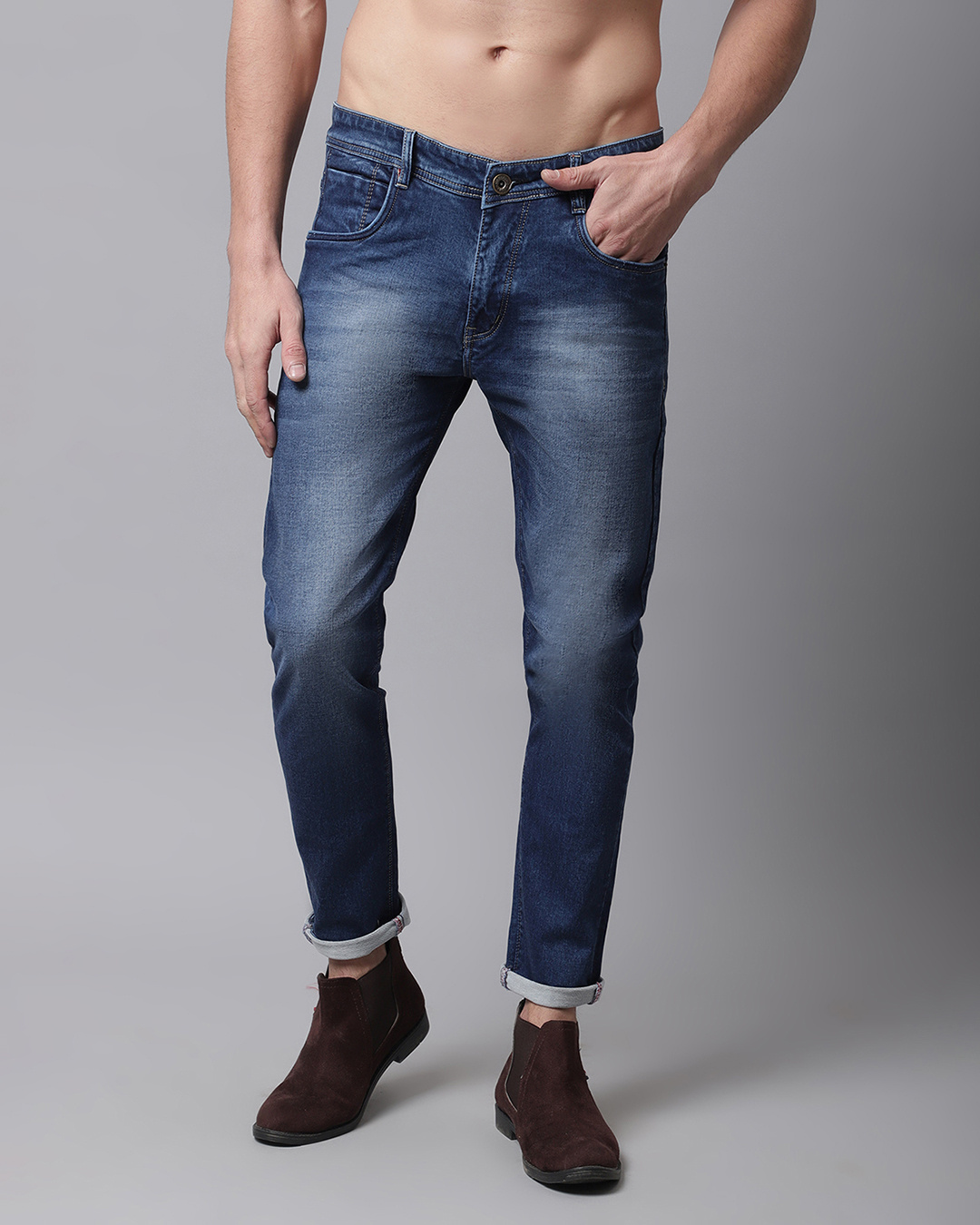 Buy Men's Blue Washed Slim Fit Jeans Online at Bewakoof