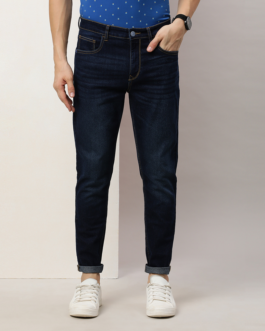 Buy Mens Blue Washed Slim Fit Jeans Online At Bewakoof