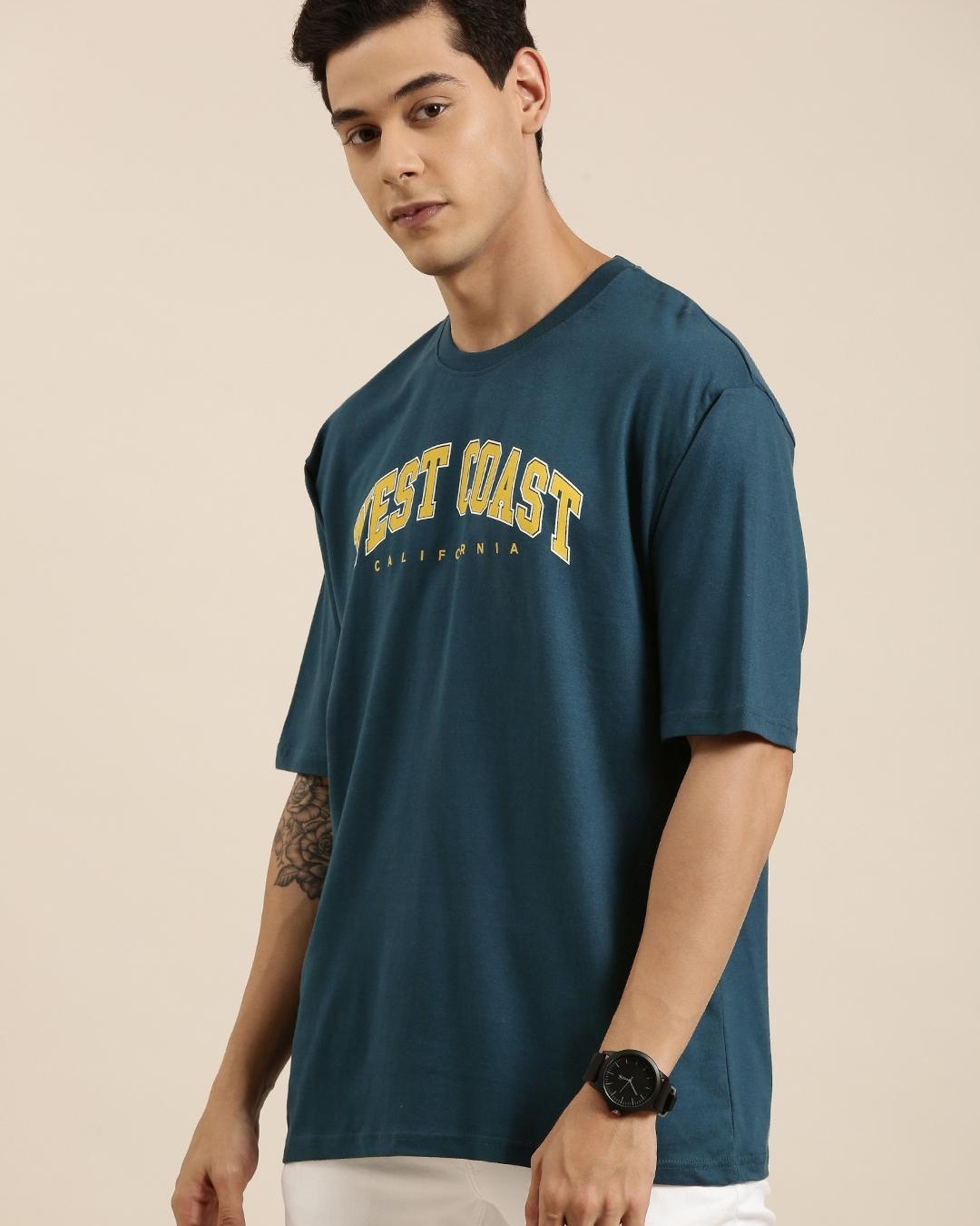 Buy Men's Blue West Coast Typography Oversized T-shirt Online at Bewakoof