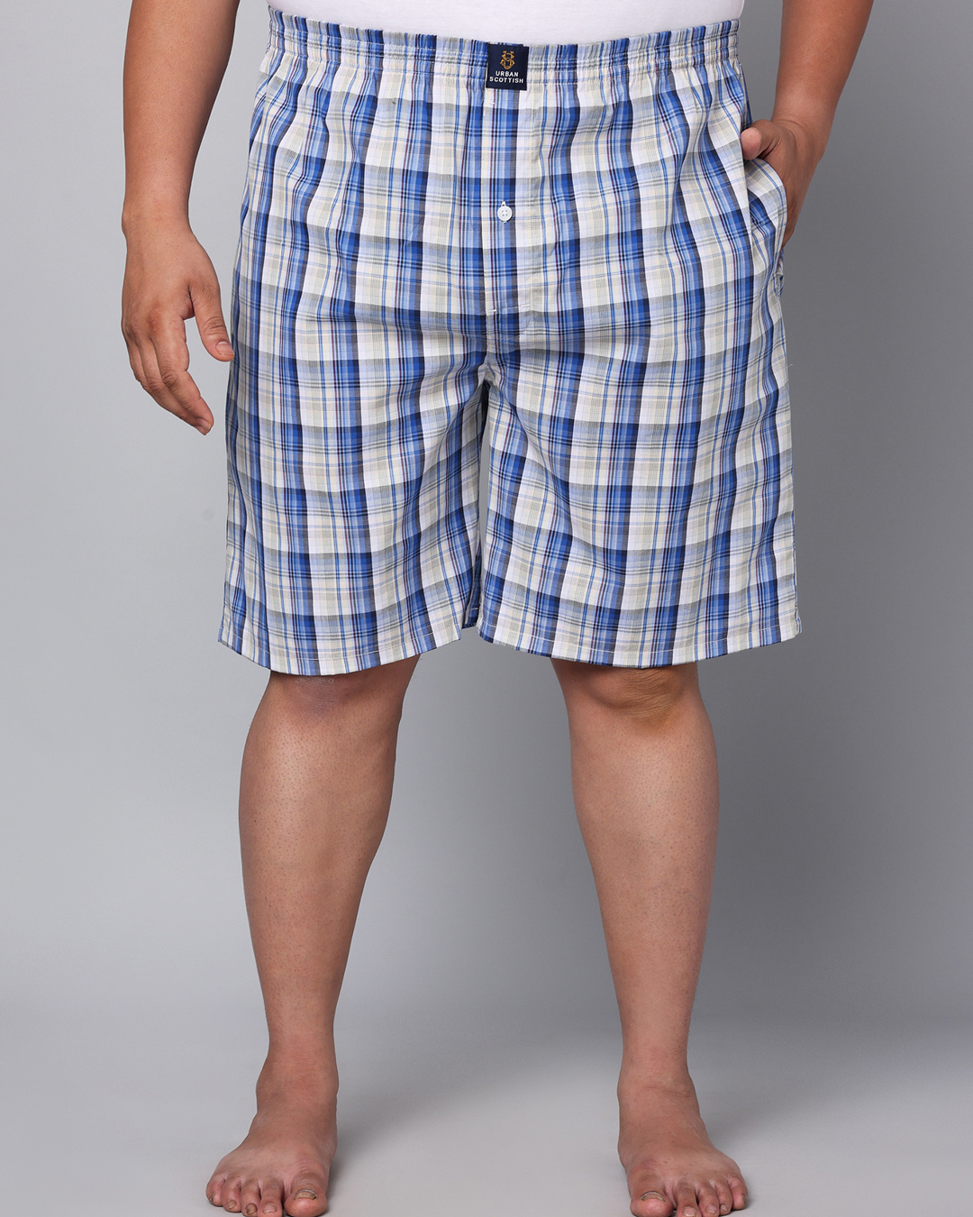 Buy Men's Blue & White Checked Plus Size Boxers Online in India at Bewakoof
