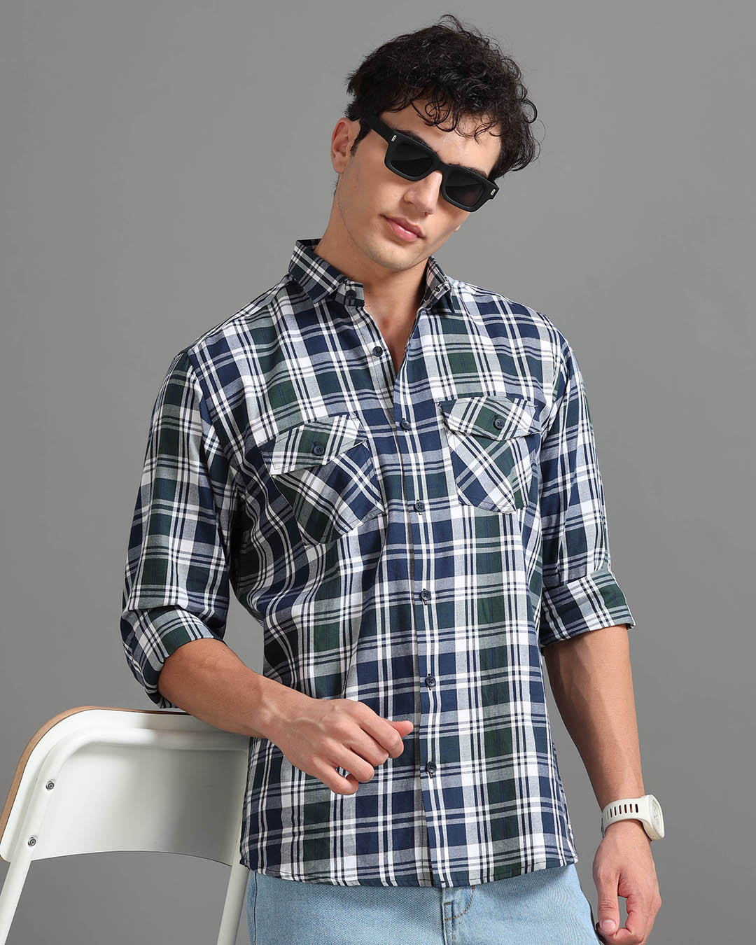 Buy Men's Blue & White Checked Shirt Online in India at Bewakoof
