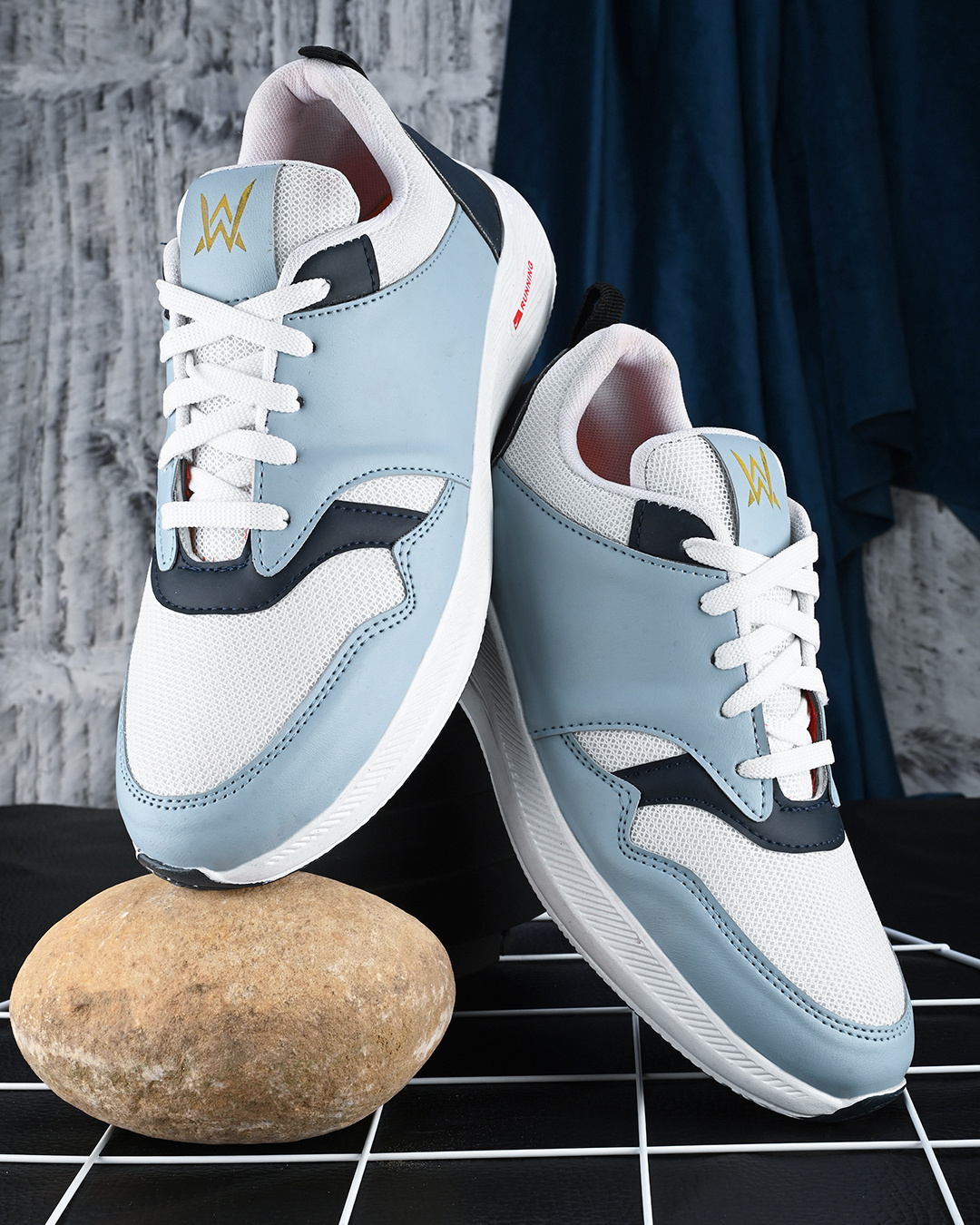 Buy Men's Blue & White Color Block Running Shoes Online in India at ...