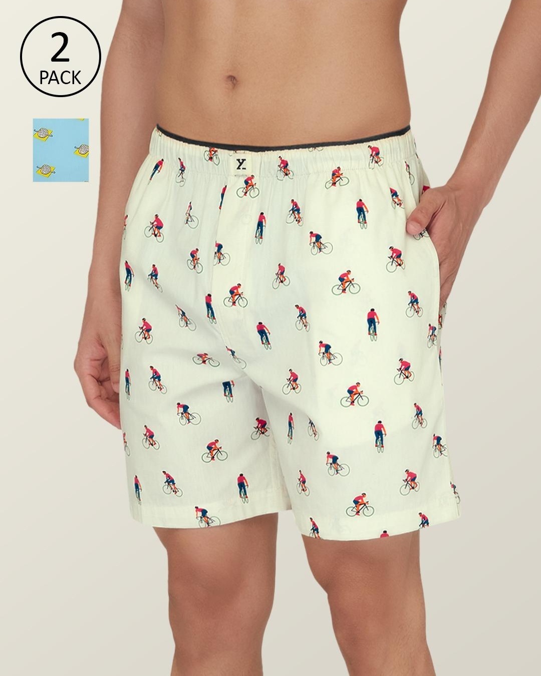 Buy Pack of 2 Men's Blue & White All Over Printed Relaxed Fit Boxers ...