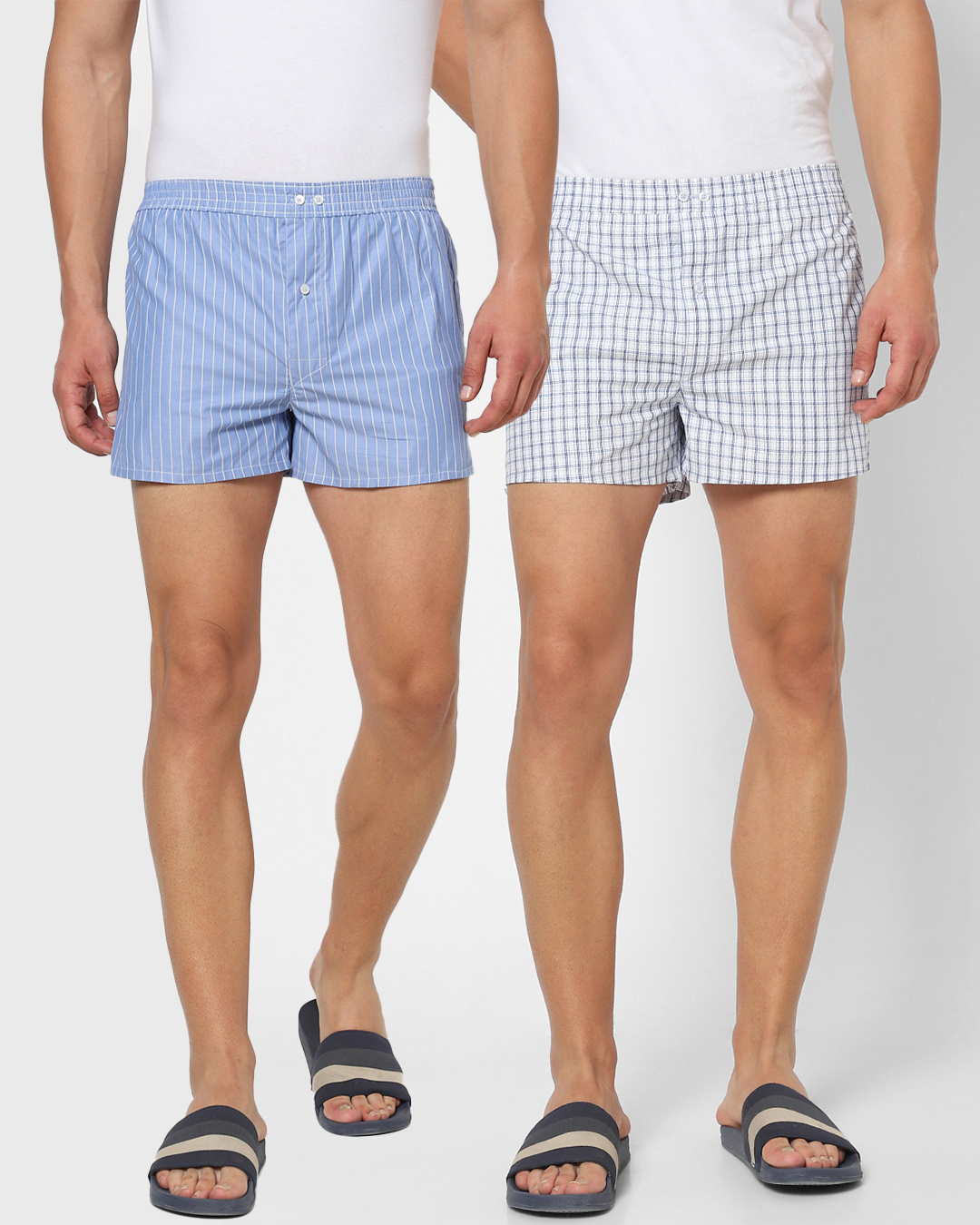 Buy Pack of 2 Men's Blue & White Relaxed Fit Boxer Shorts Online in ...