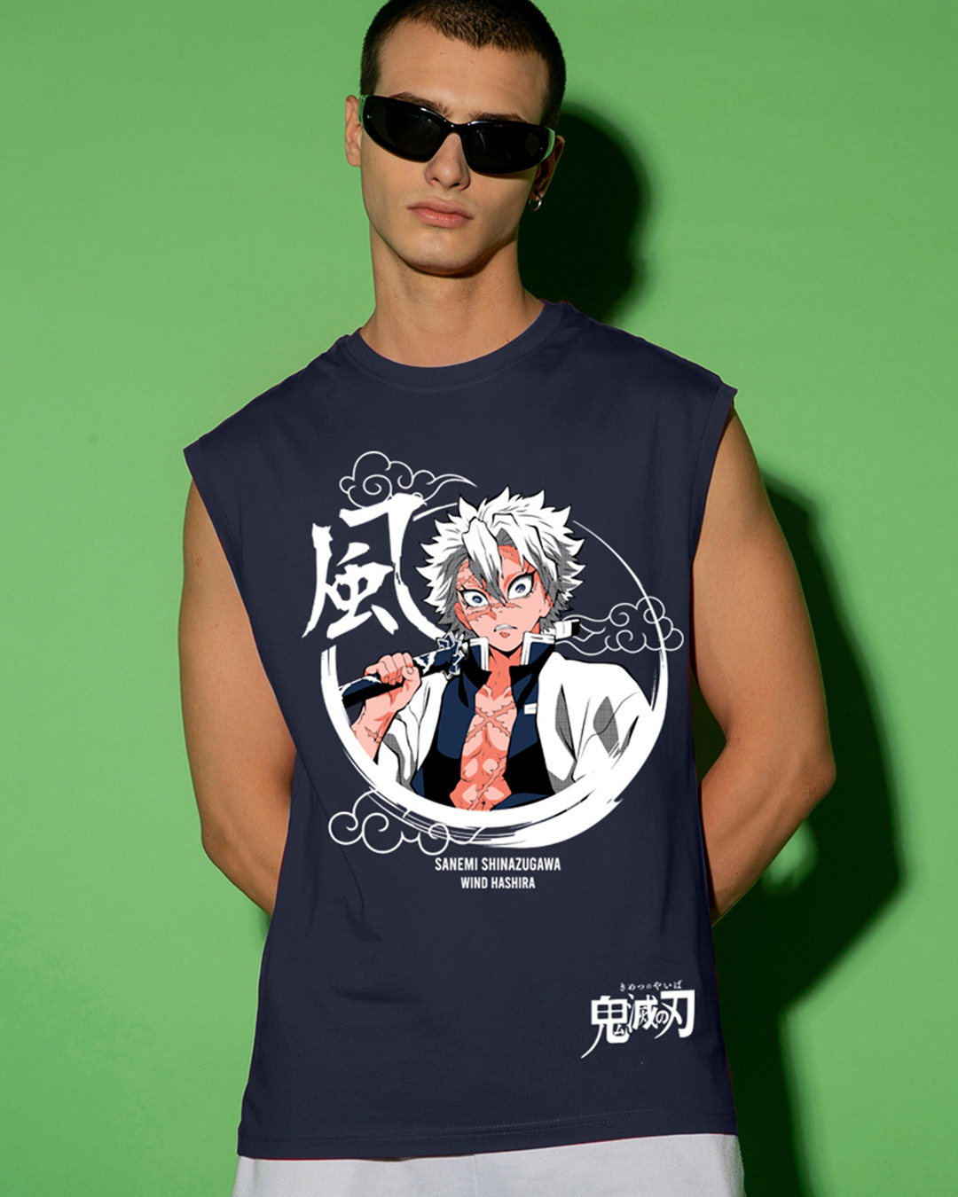 Buy Men's Blue Wind Hashira Graphic Printed Oversized Vest Online at ...