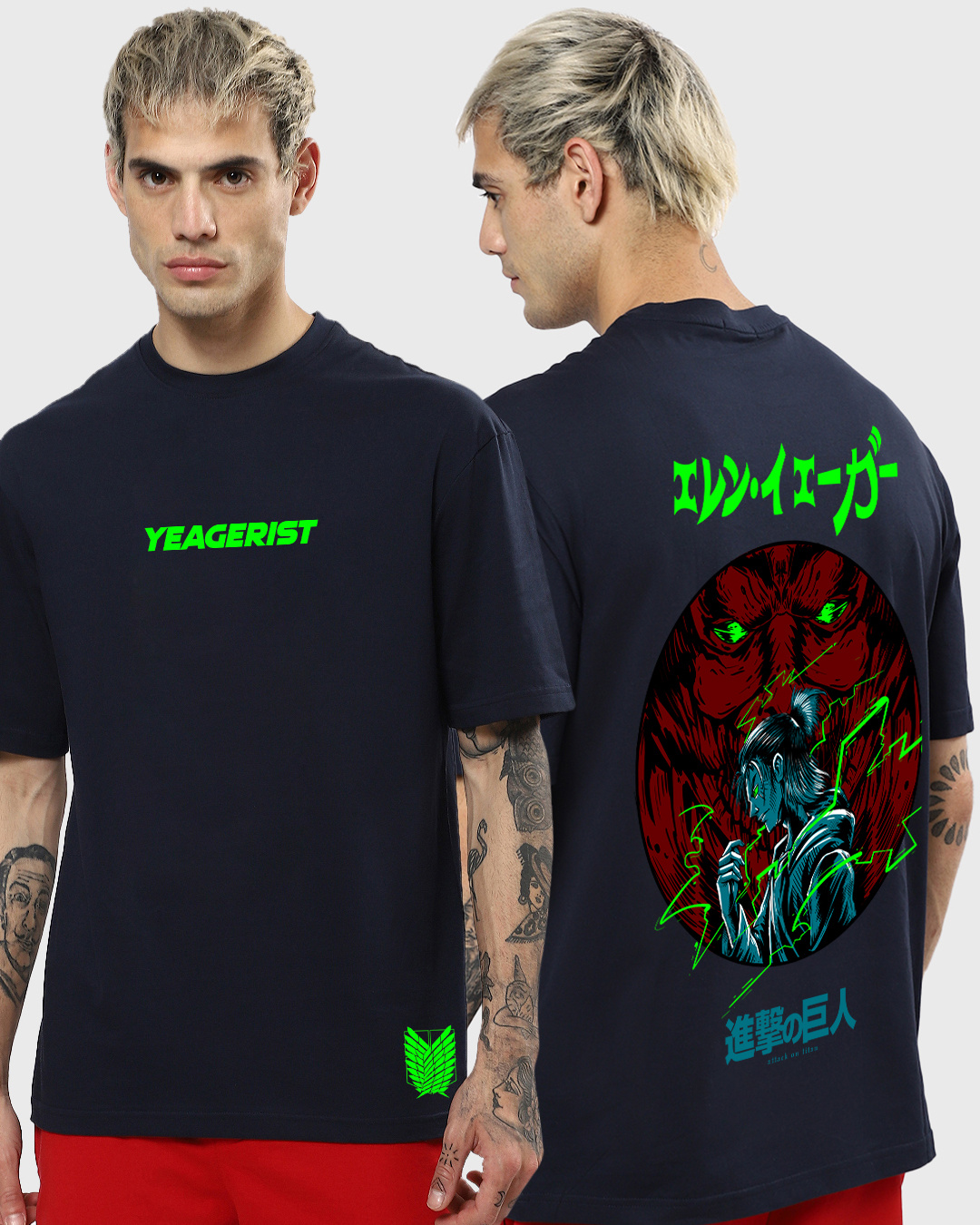 Buy Men's Blue Yeagerist AOT Graphic Printed Oversized T-shirt Online ...