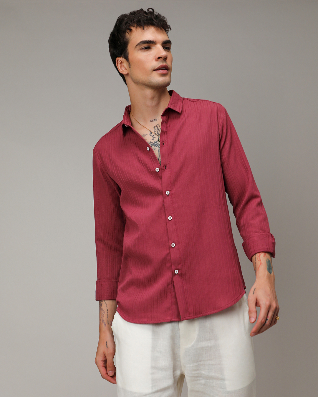 Buy Men's Blush Red Textured Shirt Online at Bewakoof