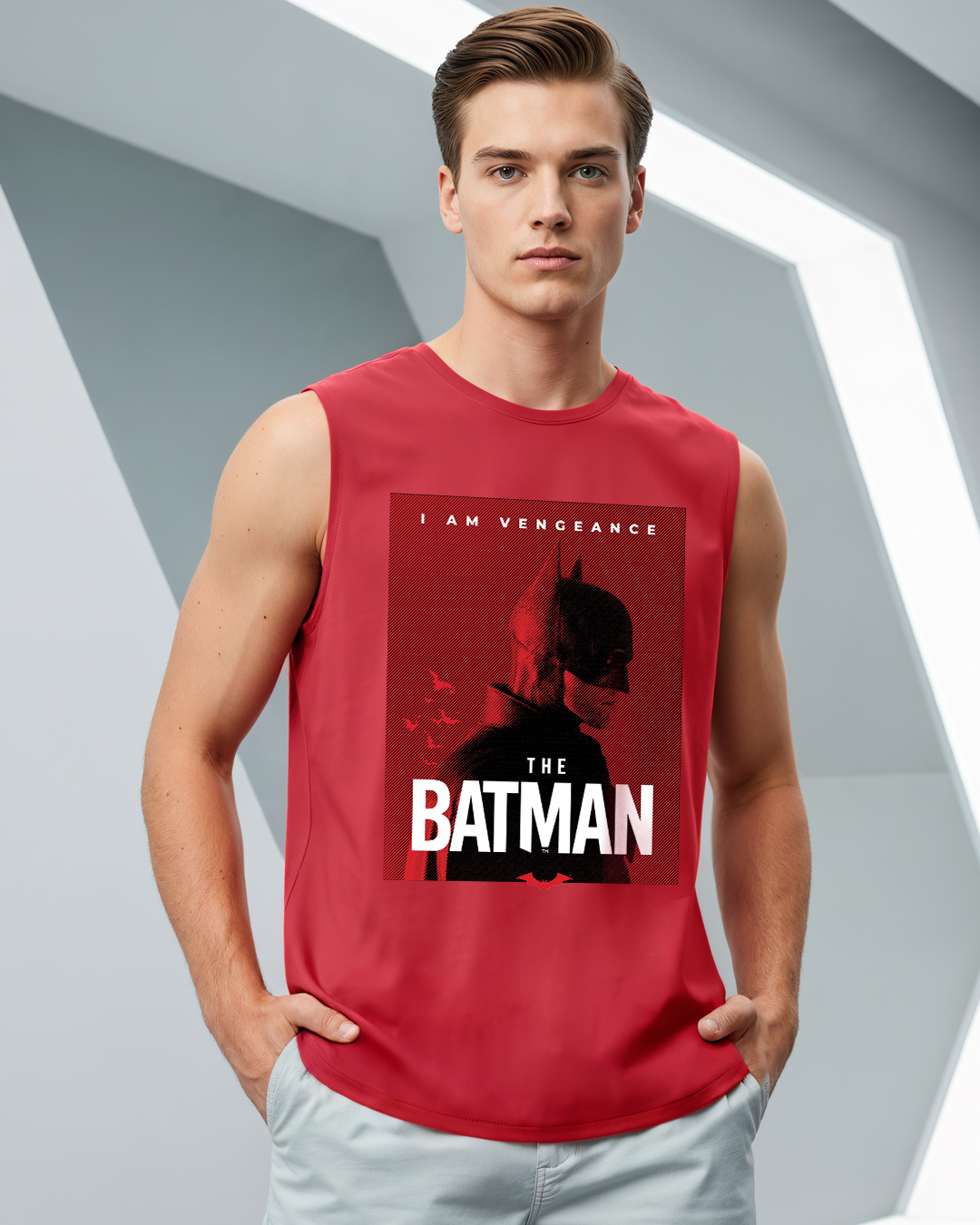 Buy Men's Bold Red Batman Poster Graphic Printed Boxy Fit Vest Online ...