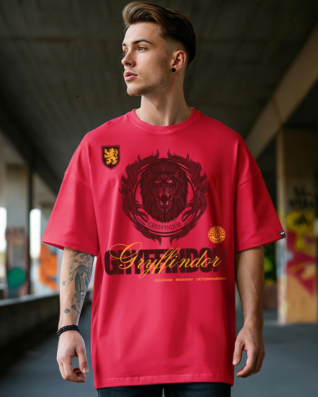 Buy Men's Bold Red Gryffin Squad Graphic Printed Oversized T-shirt ...