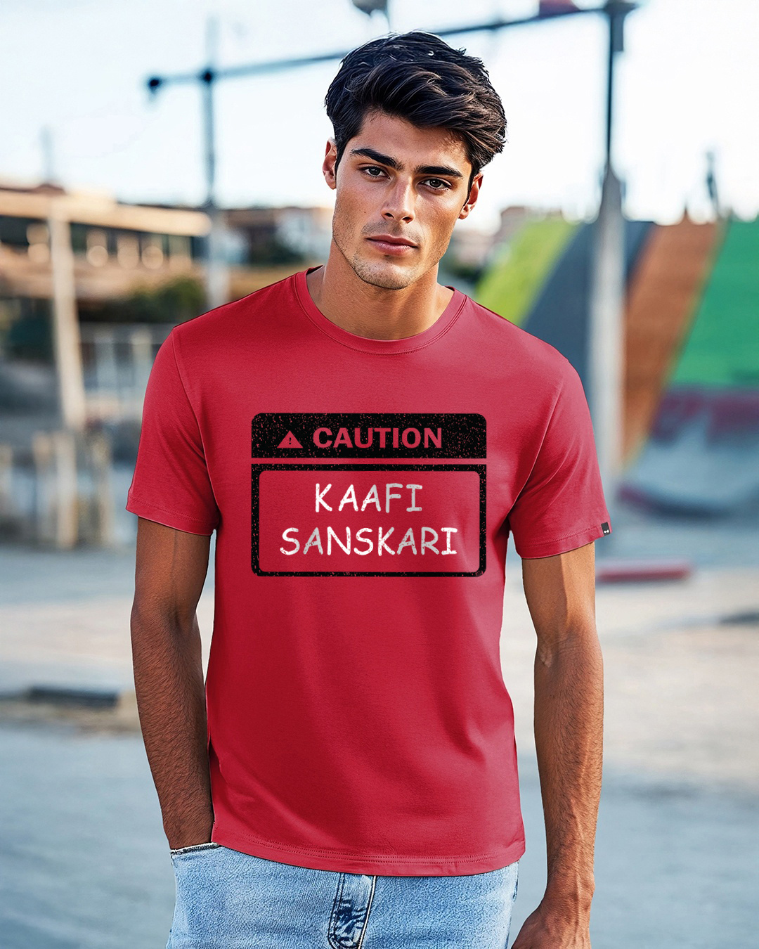 Buy Men's Bold Red Kaafi Sanskari Typography T-shirt Online at Bewakoof