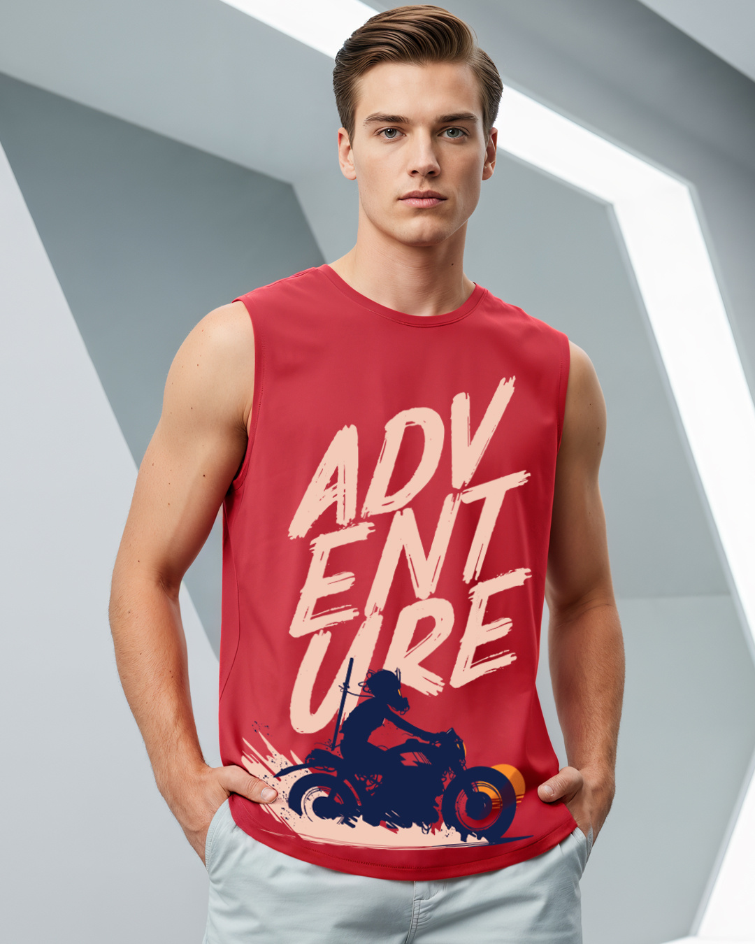 Buy Men's Bold Red Moon Rider Graphic Printed Boxy Fit Vest Online at ...