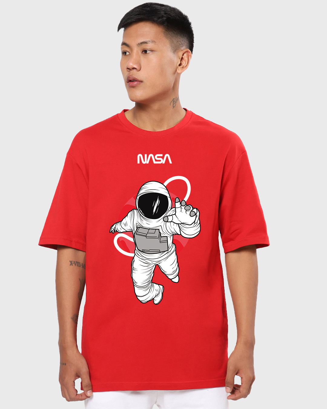 Buy Men's Red NASA Astronaut Graphic Printed Oversized T-shirt for Men ...