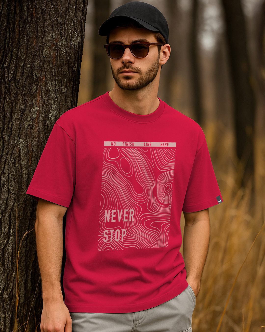 Buy Men's Bold Red Never Stop Graphic Printed Oversized T-shirt Online at Bewakoof