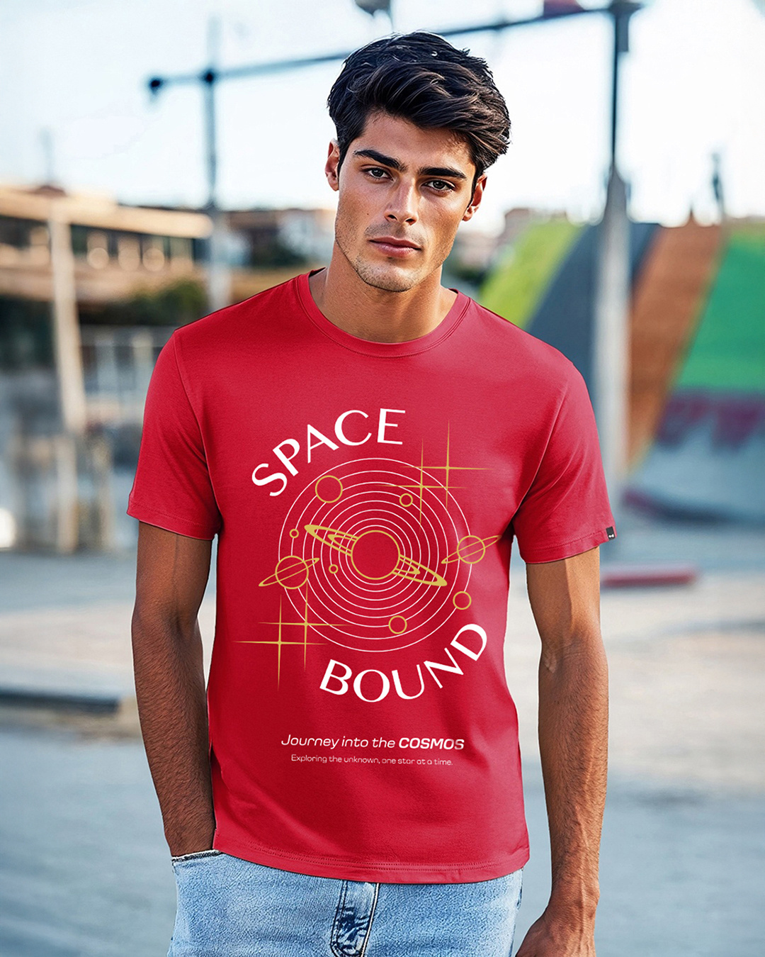 Buy Men's Bold Red Space Bound Graphic Printed T-shirt Online at Bewakoof