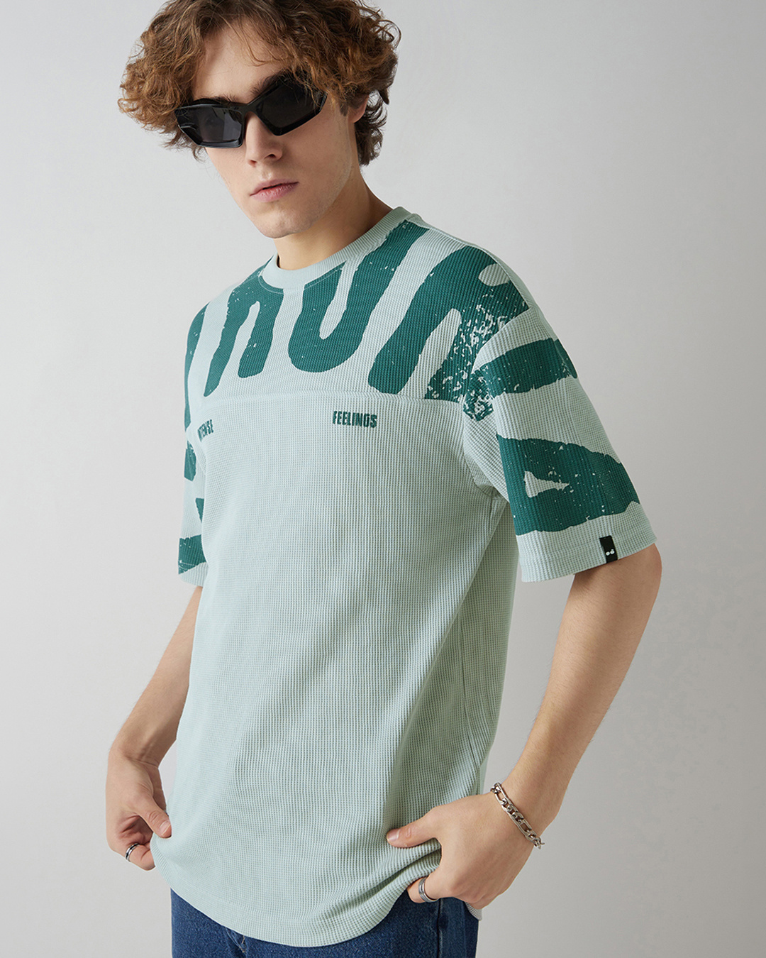 Buy Men's Bone White Euphoria Typography Oversized T-shirt Online at ...