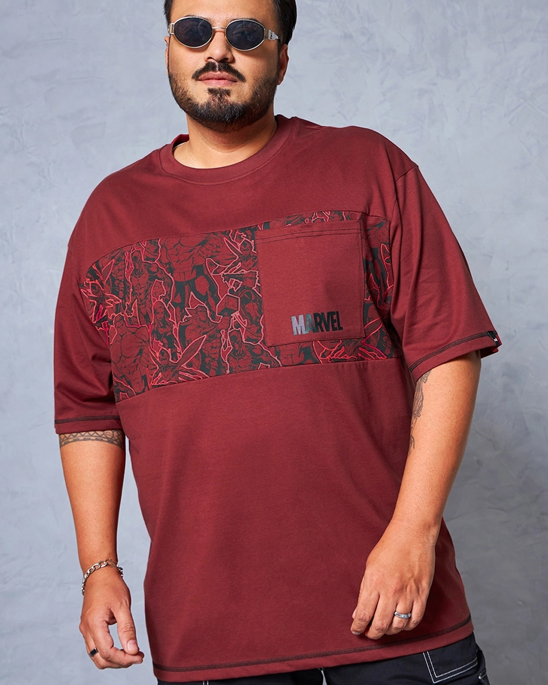 Buy Men's Brick Red Avengers Graphic Printed Oversized Plus Size T-shirt Online at Bewakoof