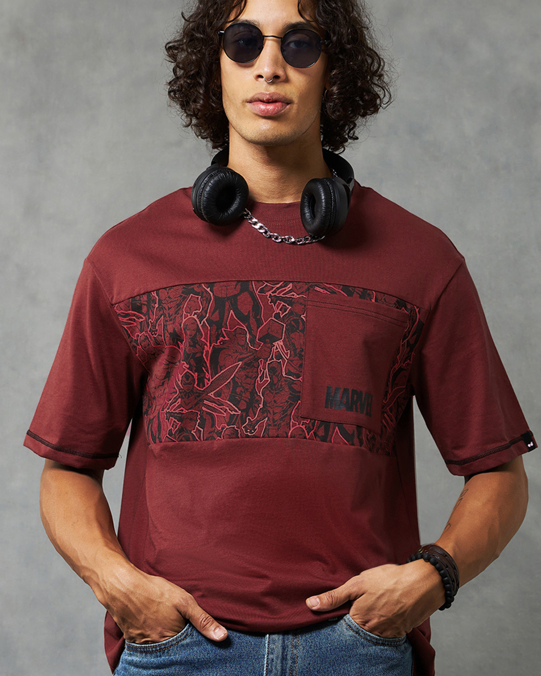 Buy Men's Brick Red Avengers Graphic Printed Oversized T-shirt Online ...