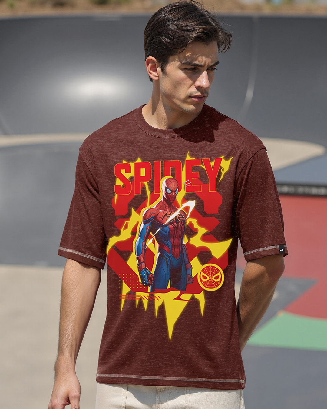 Buy Men's Brick Red Spidey Graphic Printed Oversized T-shirt Online at ...