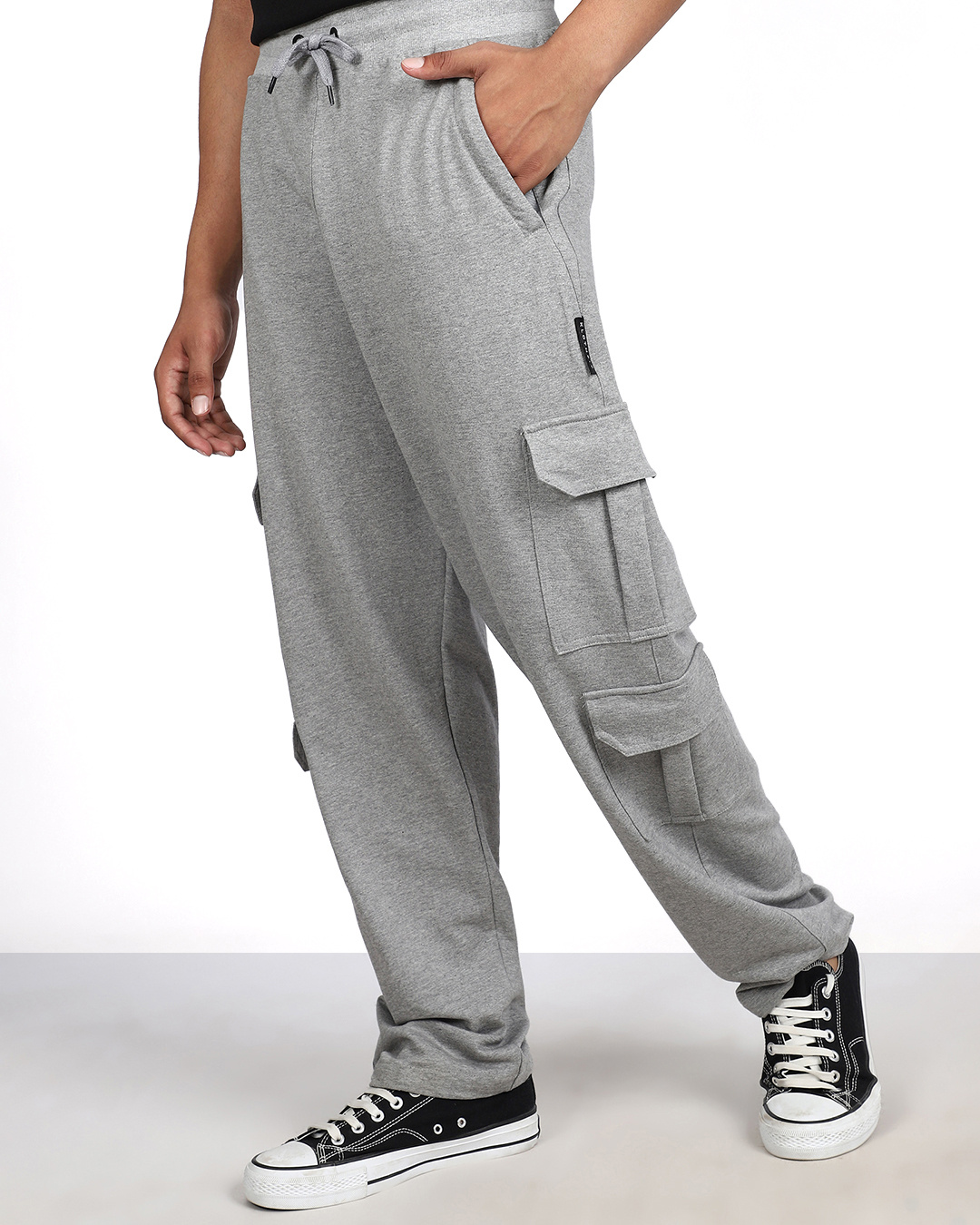 Buy Men's Bright Grey Loose Comfort Fit Cargo Track Pants Online at ...