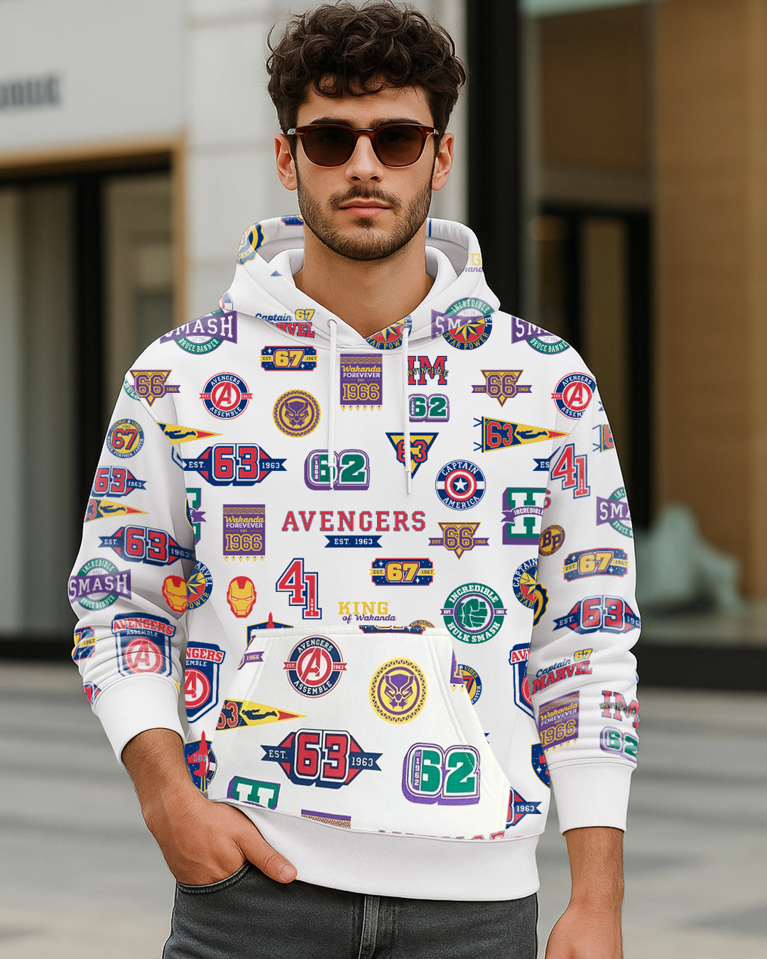 Buy Men's Bright White All Over Printed Oversized Hoodies Online at Bewakoof