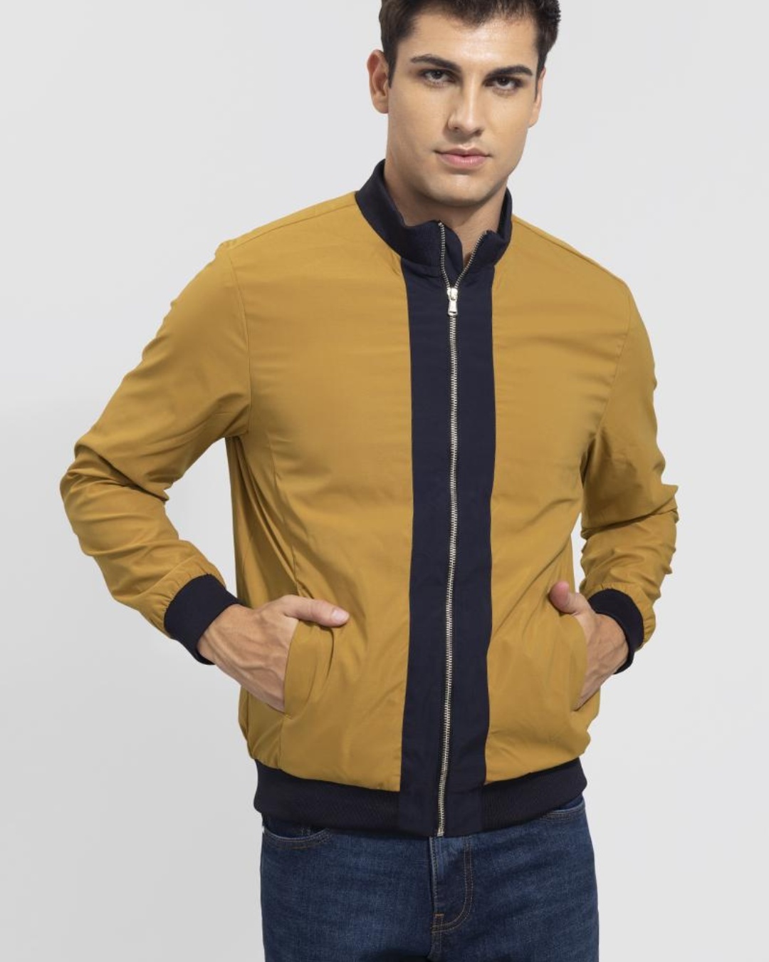 Buy Men's Brown and Blue Color Block Slim Fit Jacket Online at Bewakoof